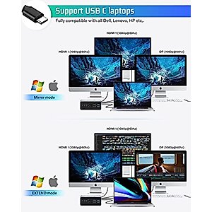 Docking Station, UtechSmart 15 in 1 Triple Monitors USB C Docking Station,Compatible with macOS&Windows,Thunderbolt 3 Dock with SSD Enclosure (2*HDMI,DP, PD3.0,SD/TF,RJ45,Audio&Micro,USB Ports)