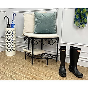 Mango Steam Half Moon Shoe Bench - Vanity Seat/Dressing Stool/Makeup Chair - White