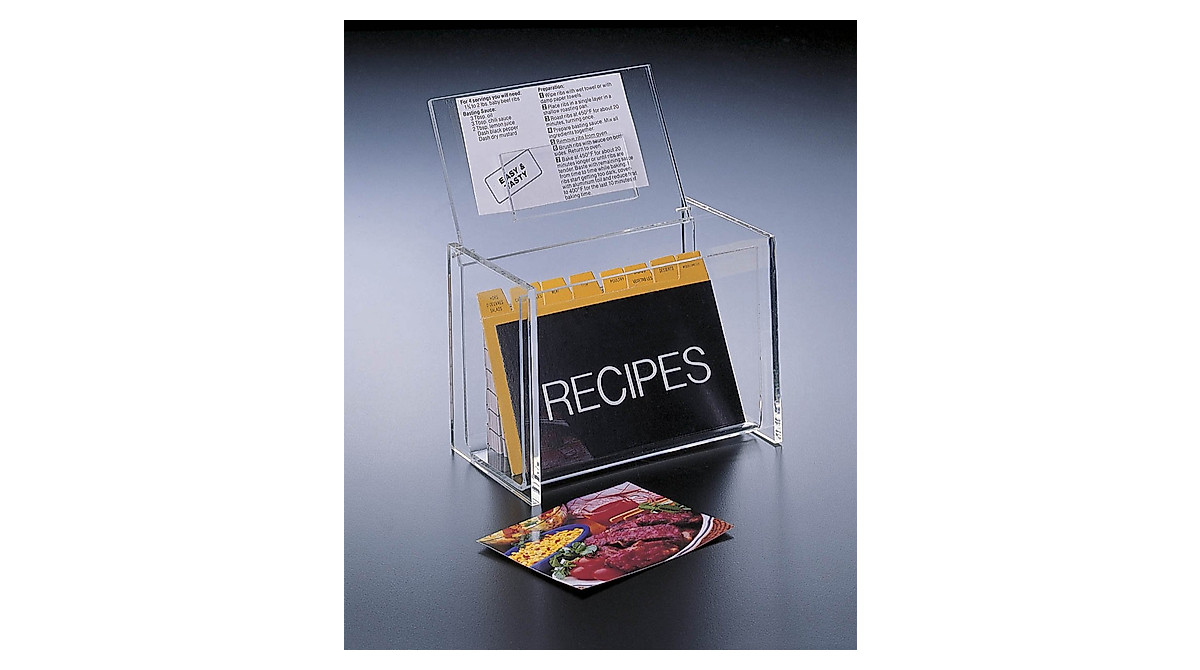 Acrylic Lucite Recipe Box - Elegant 5x3 Recipe Holder with Lid