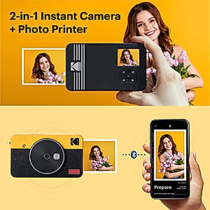 KODAK Mini Shot 2 Retro 4PASS 2-in-1 Instant Digital Camera and Photo Printer (2.1x3.4 inches) + 8 Sheets, White
