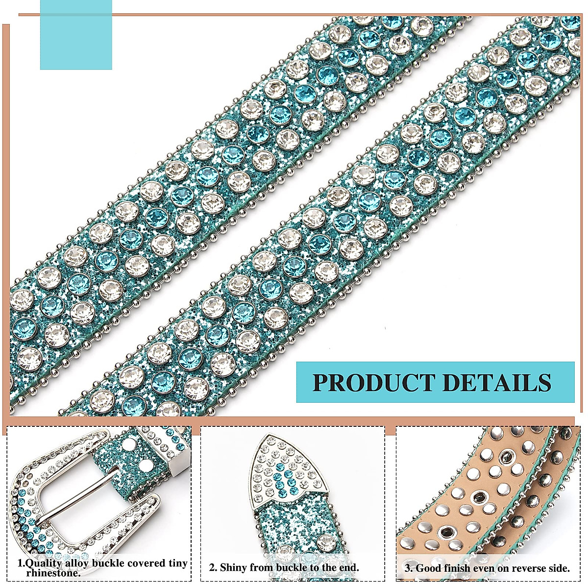 UnFader Womens Men Rhinestone Western Belts Bling Cowgirl Designer Diamond Studded Belts for Jeans