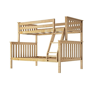 Plank+Beam Classic Wooden Bunk Bed Twin Over Full Size, Platform Bed Frame with Bunk Bed Ladder and Wood Slats for Adult, Space Saving Bed, Easy to Assemble, No Box Spring Needed, Natural