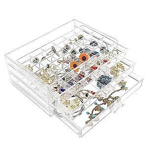 Ptaedex Jewelry Organizer Box, Acrylic Jewelry Holder Clear Jewelry Storage with 3 Drawers for Women Girls Men