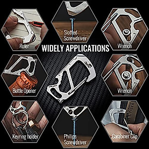KeyUnity KS00 Carabiner Clip Multitool Stainless Steel 7 Tools in 1 | Quick Release Clasp | Wrench | Philips Screwdriver | Slotted Screwdriver | Bottle Opener | Ruler | Key Holder (Silver)