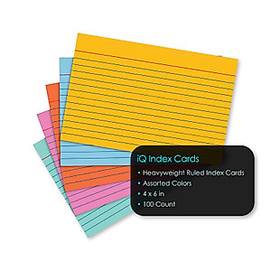 iScholar Index Cards, Assorted Colored, Ruled, 4 x 6 Inches, 100 Card Pack (04616)