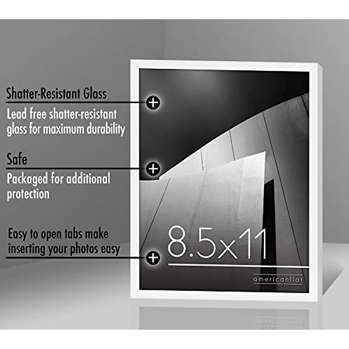 Americanflat 8.5x11 Picture Frame in White - Thin Border Photo Frame with Shatter Resistant Glass - Horizontal and Vertical Formats for Wall and Tabletop