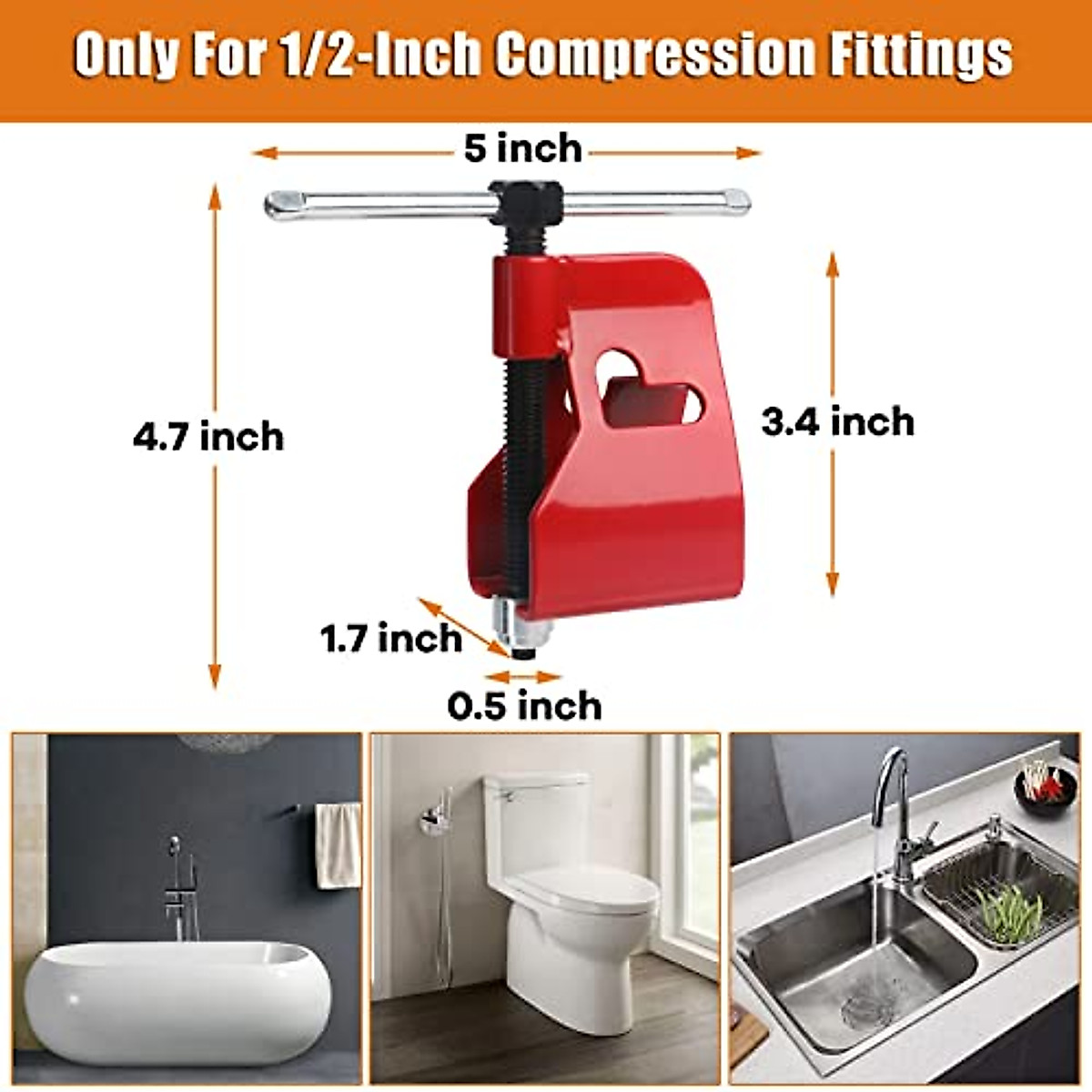 Compression Sleeve Puller Tool Remove Ferrule & Nut Of Pipe, Ferrule Puller For 1/2” Copper Water Compression Sleeve & 1/2-Inch Copper Tubing, Plumbing Tools Compression Ring Removal Tool