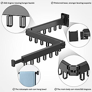 BOQORAD Aluminum Clothes Drying Rack,Wall Mounted Space-Saver,Retractable,Collapsible, Strong Load-Bearing,for Balcony,Laundry,Wardrobe,Kitchen,Parlour,Bathroom,Bedroom（Windproof Ring, Three Pole）