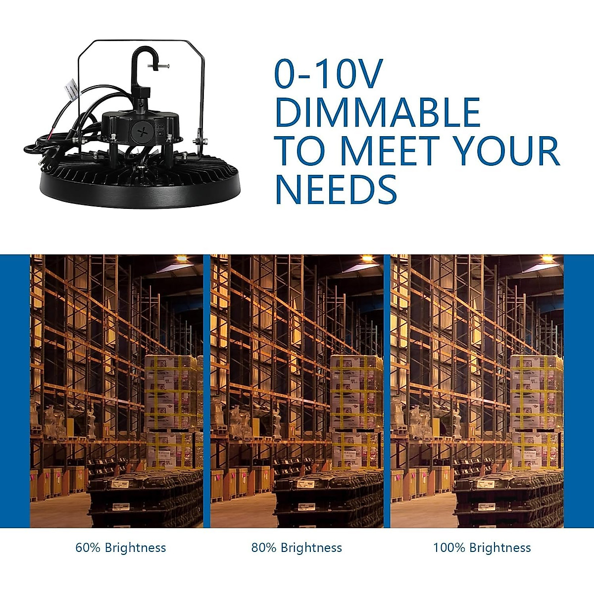 Sokply UFO LED Warehouse Light High Bay Dimmable 0-10V with US Plug 4Ft Cable, 200W (Eqv.1000W MH/HPS), 5000K, lP65 Commercial Area Lighting Fixture for Warehouse Workshop Garage Barn, UL Listed