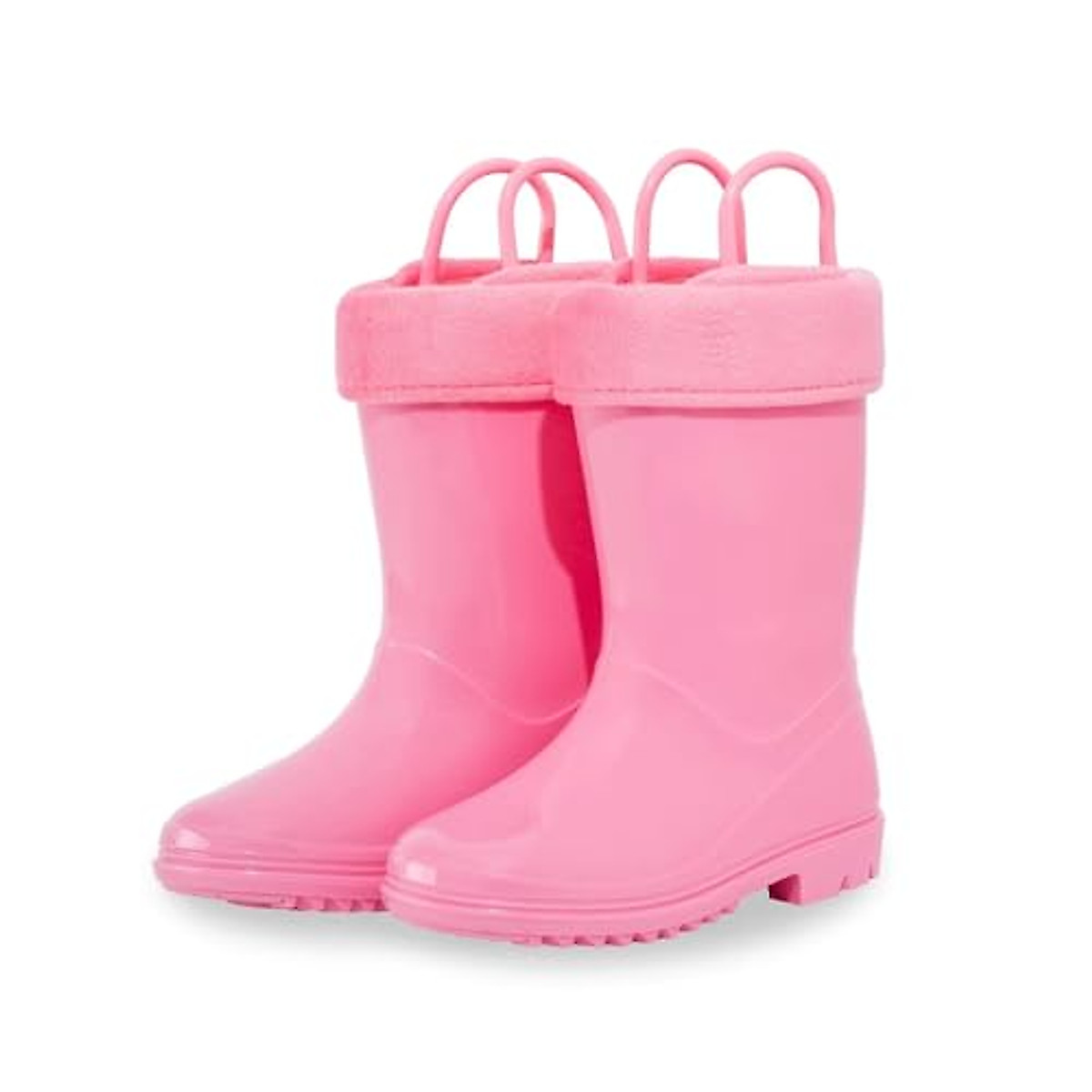 EUXTERPA Pink Kids Rain Boots, Girls Winter Rain Boots with Warm Lining, Toddler Waterproof Boots with Handles, Big kid size 2
