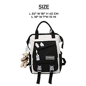 Treonca Kawaii Backpack with Kawaii Pin and Accessories Girl Backpack Cute Shoulder Tote Bag Laptop Schoolbag for Students Backpack (Black)