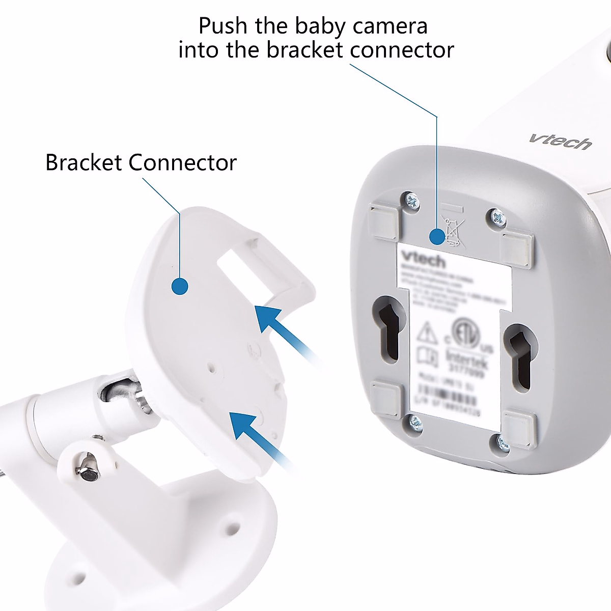 Adjustable Baby Monitor Wall Mount for VTech VM819, Baby Monitor Holder, Indoor Security Camera Mount for Crib Nursery, Perfect View Angle and Easy Installation-White