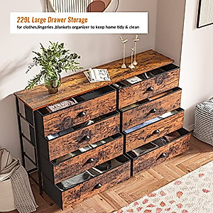Furnulem 8 Drawer Dresser Wide 47'' Long, Storage Chest of Drawer for 55'' TV Stand in Closet and Nightstand with 3 Drawers, Small Dresser with Storage Shelf, Bedside Table/Closet Organizer