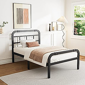 Cleaniago Twin XL Metal Bed Frame with Headboard and Footboard 14 Inch High, Heavy Duty Metal Platform Bed Steel Slats with 3000lbs Support, No Box Spring Needed, Noise Free, Black