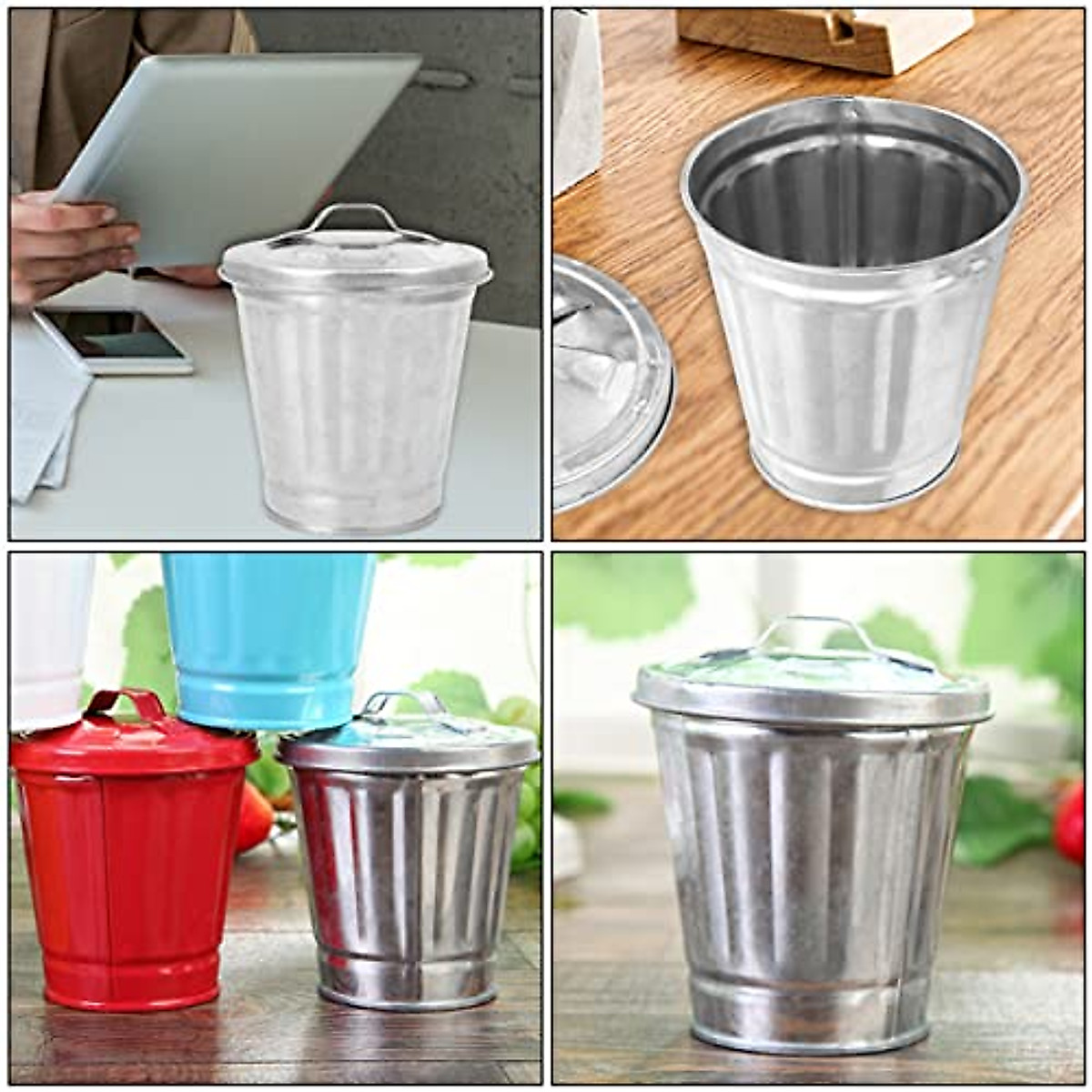 jojofuny 3 pcs Tabletop Table Covered Simple Pen Wastebasket Bin Stationery Rustic Top Fun Desktop Recycler or Rubbish Pencils Galvanized Wastepaper Organizer Cute Brushed X Container