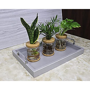 Mcbz Living & Kitchen Room Decoration Service Tray, Banquet Table & Tea Table Coffee Tray, 90° Folding Metal Handle, 17.8 x 12.3 inches (Silver)