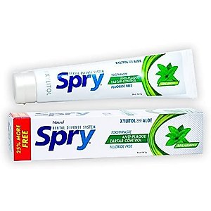 Spry Xylitol Toothpaste with Fluoride, Natural Spearmint, Anti-Cavity, 5 oz (3 Pack)