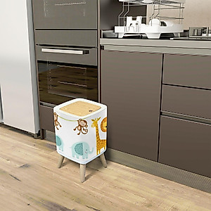 PHAIBHKERP Trash Can with Lid A Set Cute Jungle Animals Elephant Lion Giraffe Monkey Garbage Can Rectangular Waste Bin Press Cover Dog Proof Wastebasket for Kitchen Bathroom Living Room Nursery