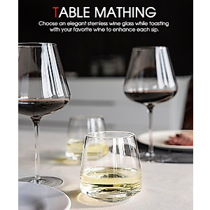 Stemless Wine Glasses Set of 4-13.5oz，Hand Blown Red White Wine Glasses - Unique gifts for him/her for Birthday, Wedding, Christmas, father's day, anniversary