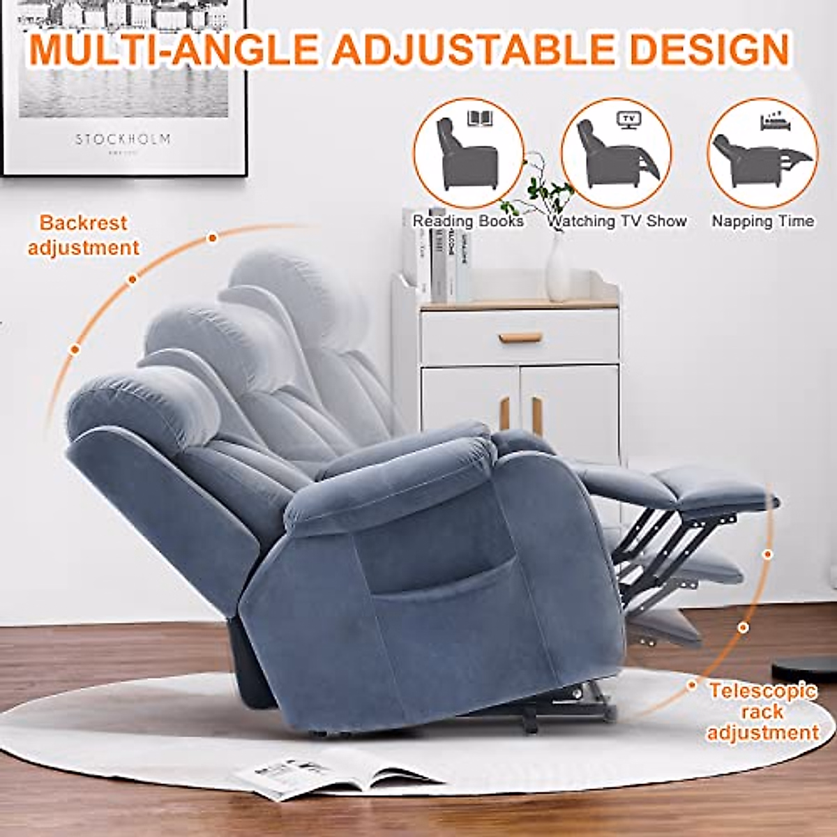 DAZONE Power Recliner Chair, Lift Chair Recliners for Elderly Modern Power Lift Chair Overstuffed Electric Recliner Chair Theater Reclining Chair Lazyboy Recliner Chair for Living Room Bedroom Grey