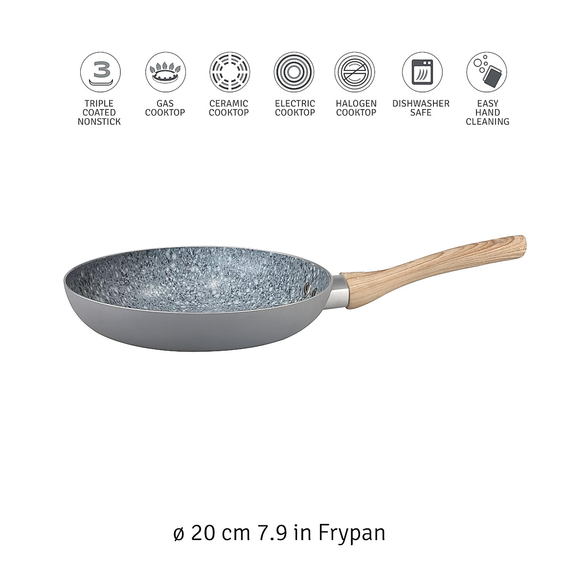 HUDSON Nonstick Grey Frying Pan 9Qt Cookware, Pots and Pans, Dishwasher Safe, 7.9-inch, Granite Nonstick