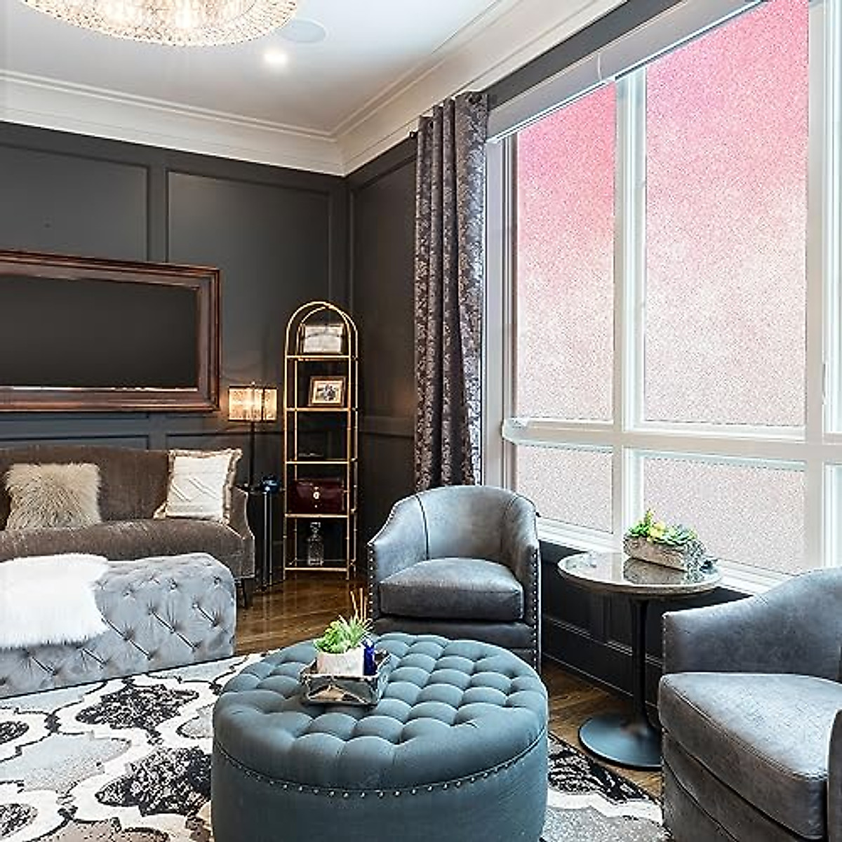 IOACIY Privacy Window Film Frosted Glass Sticker for Home Office Static Anti-UV Window Paper Decorative Window Covering for Bathroom (Universe Outer Space Starry Sky Red Blue-178, 17.7" x 23.6")