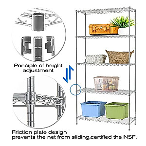 HCY 5-Tier Storage Shelf Heavy Duty Storage Shelving Unit NSF Height Adjustable Metal Storage Rack for Laundry Bathroom Kitchen Garage Pantry Organization - 14"x36"x72" (Chrome)