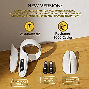 Bioherm Charging Dock for Oculus Quest 2, Magnetic Charging Station for Meta Quest 2 VR Headset & Controllers, with 2 Rechargeable 2100mAh Batteries, USB-C Charger and Cable, Supports LED Indicator