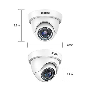 ZOSI 4 Pack 2.0MP HD 1080P Security Cameras Kit TVI/CVI/AHD Indoor Outdoor 80ft Day Night Vision CCTV Dome Home Cameras For 720P/1080N/1080P/5MP/4K HD-TVI AHD CVI Analog DVR Systems(White)