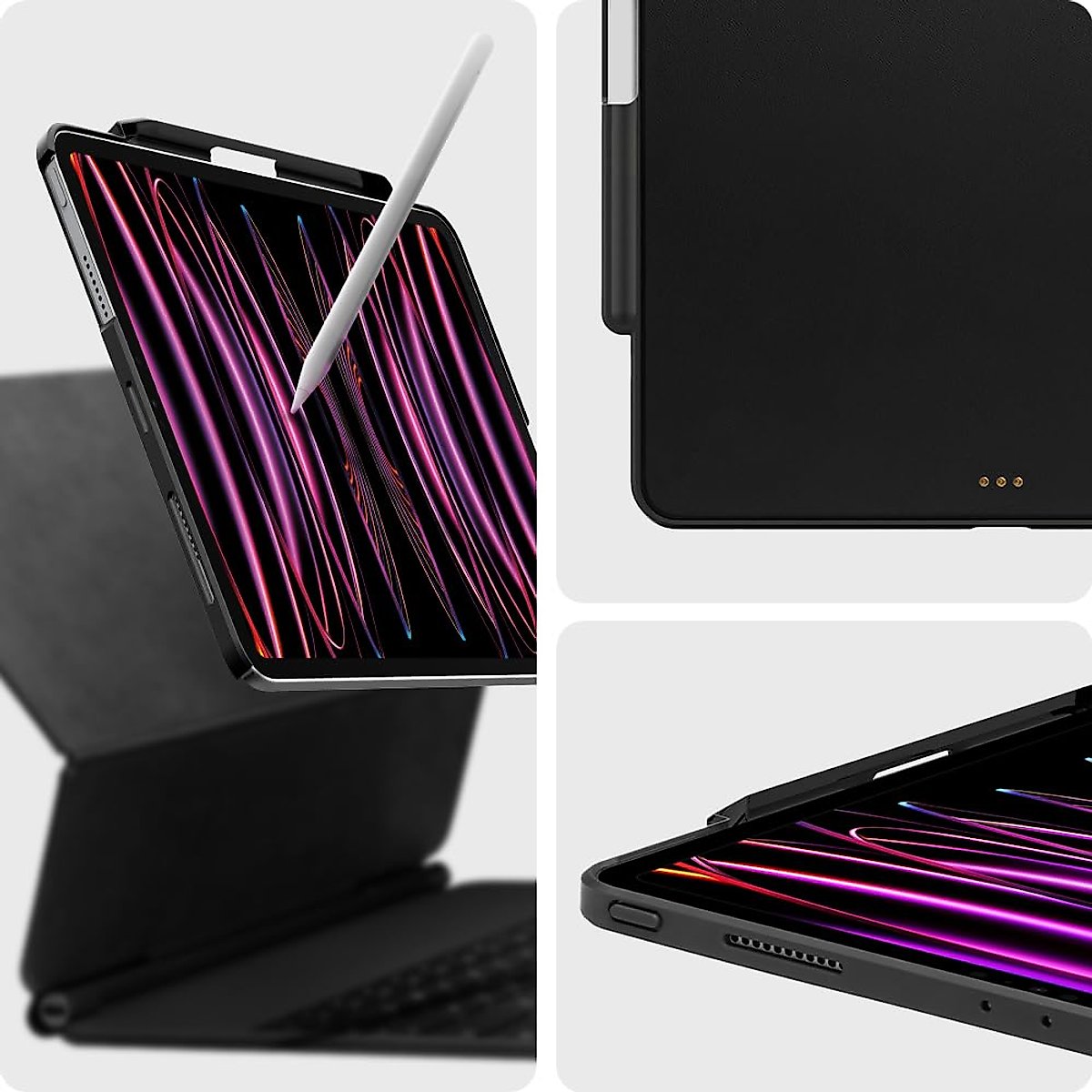 Spigen Thin Fit Pro Designed for iPad Pro 12.9 inch Case M2 6th Generation (2022) / 5th Generation (2021) Magic Keyboard Compatible with Pencil Holder [Keyboard Not Included] - Black