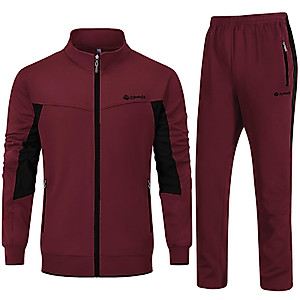 Rdruko Men's Track Suits Sweatsuits 2 Piece Set Jogging Workout Casual Warm Up Outfit Full Zip(Red, US XXL)