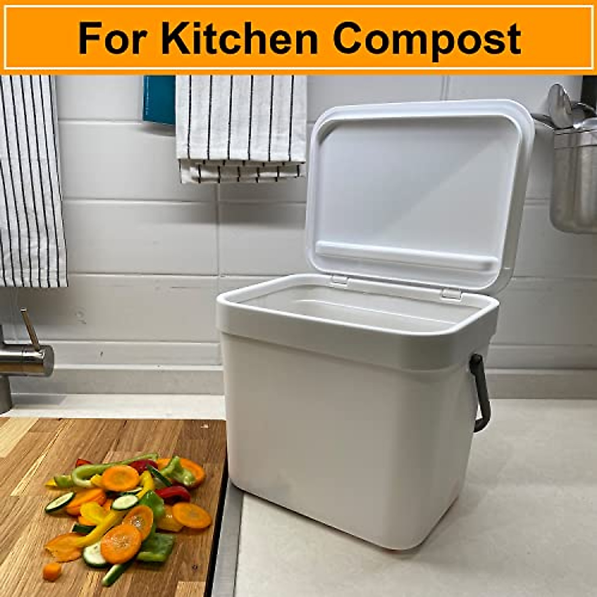 Yatmung Kitchen Garbage Can with Lid, Under Sink Trash Can with Lid Small Bathroom Trash Can for Bedroom/Bathroom Compost Bucket for Kitchen, 1.8 Gal(White)