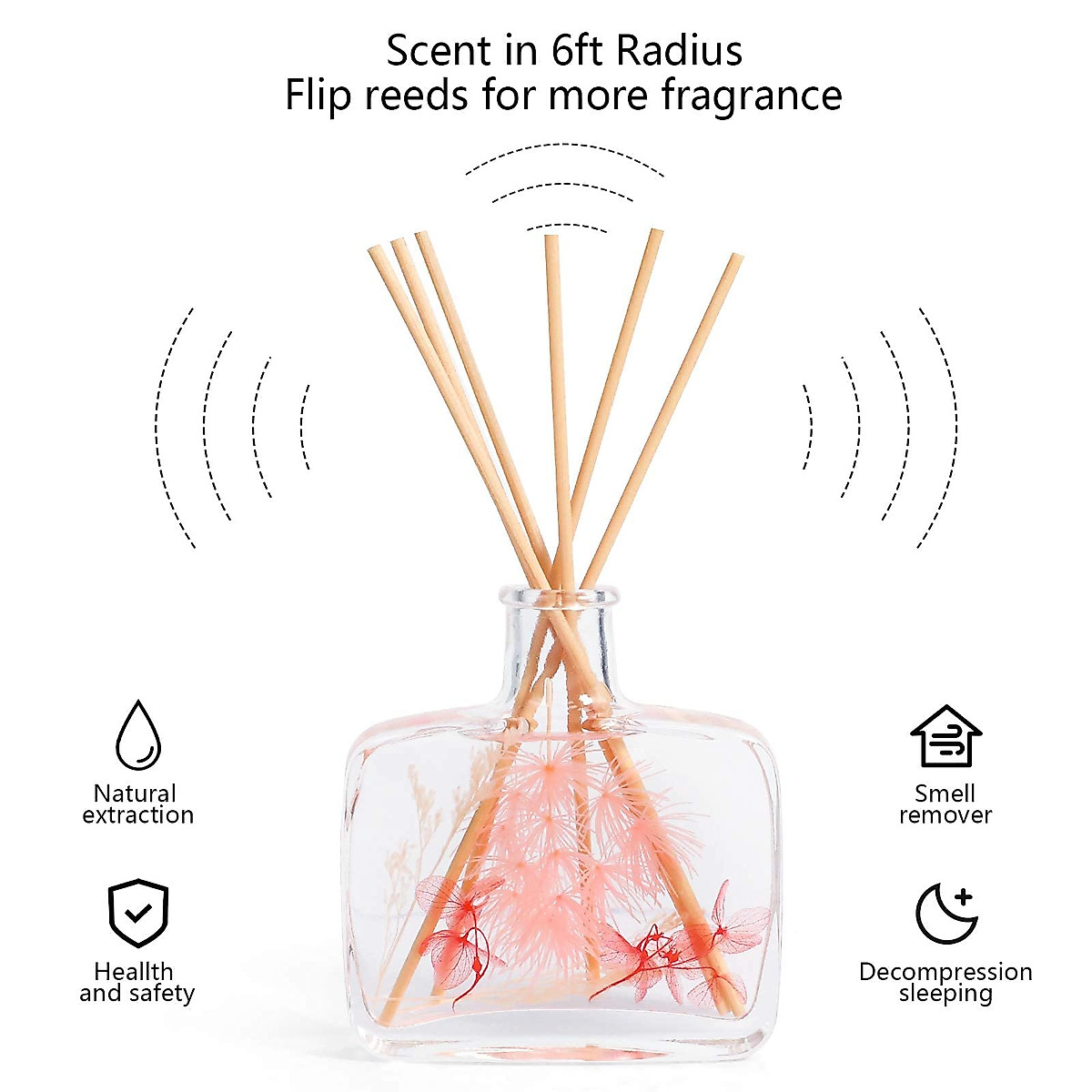 Reed Diffuser, Reed Diffuser Set, Scented Oil Diffuser wirh 6 Diffuser Sticks, Dried Flowers in The Bottle, Home Fragrance Room Office Decor, Birthday Gifts for Women