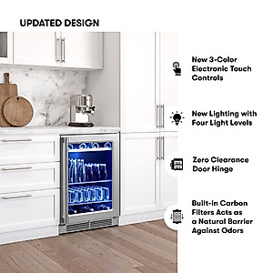 Zephyr 24" Wine Fridge & Beverage Refrigerator Single Zone Under Counter - Mini Wine Cooler Cellars Small Beer Fridge Cabinet Drink Chiller Freestanding Wine Beverage Cooler, 7 bottles,112 cans