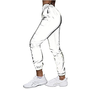 RARITYUS Men Women Rave Reflective Pants Sweatpants Trousers Dance Jogger Pants with Pockets for Casual Sport Party Festival