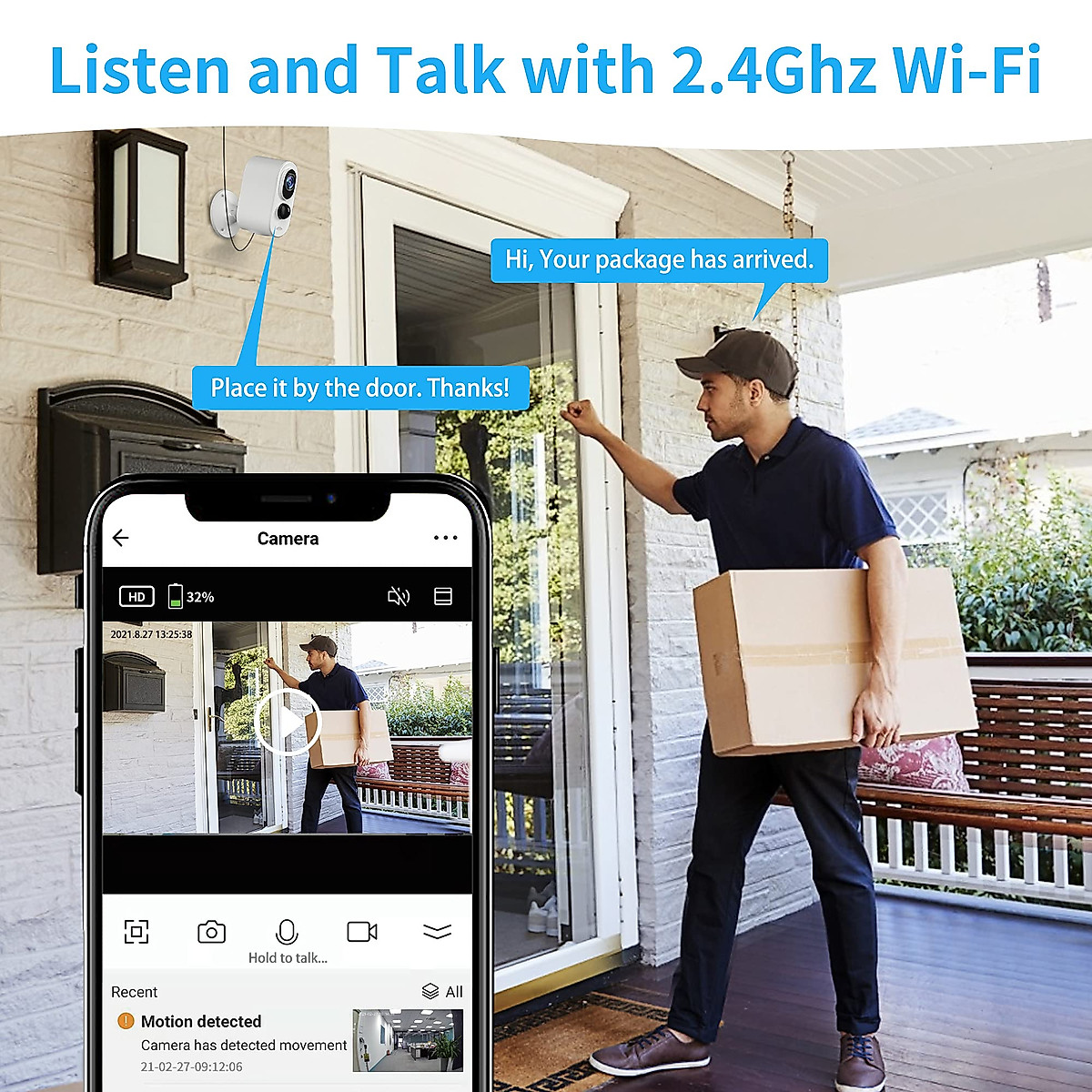 Wireless Outdoor Security Camera Wi-Fi Solar IP Surveillance Cams Home Security Cam with PIR/Human Motion Detection Night Vision, 2-Way Audio, Solar Panel, IP 65 Waterproof , Tuya Smart App