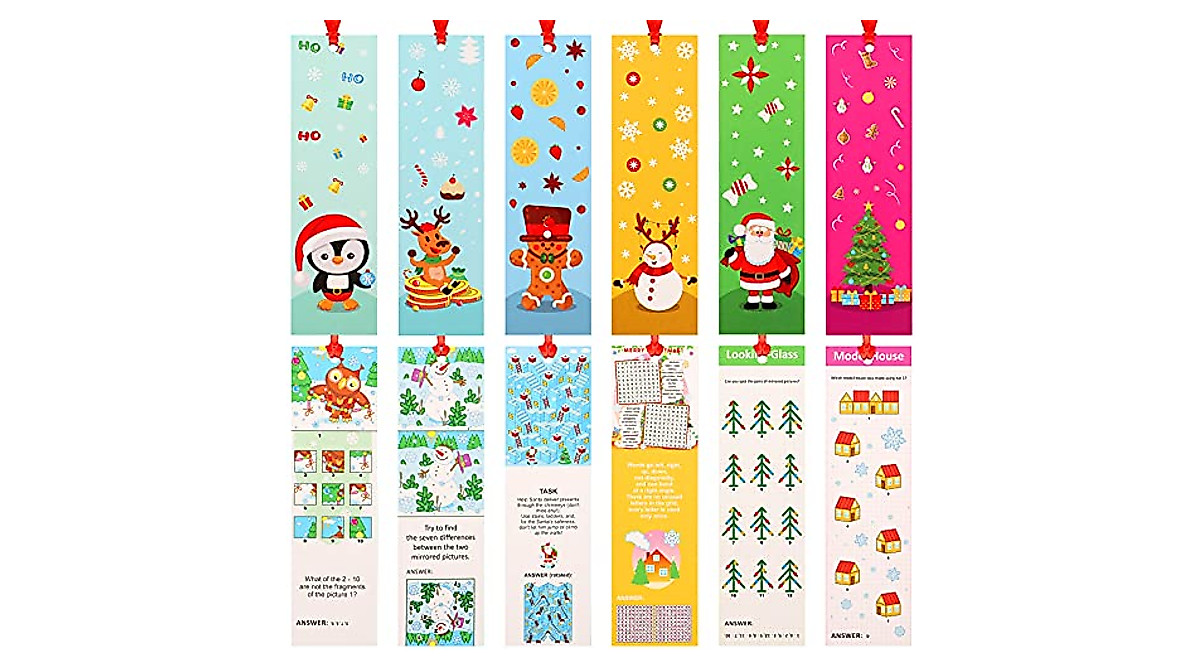Christmas Bookmarks Set for Kids - 72 Holiday Bookmarks with Santa & More