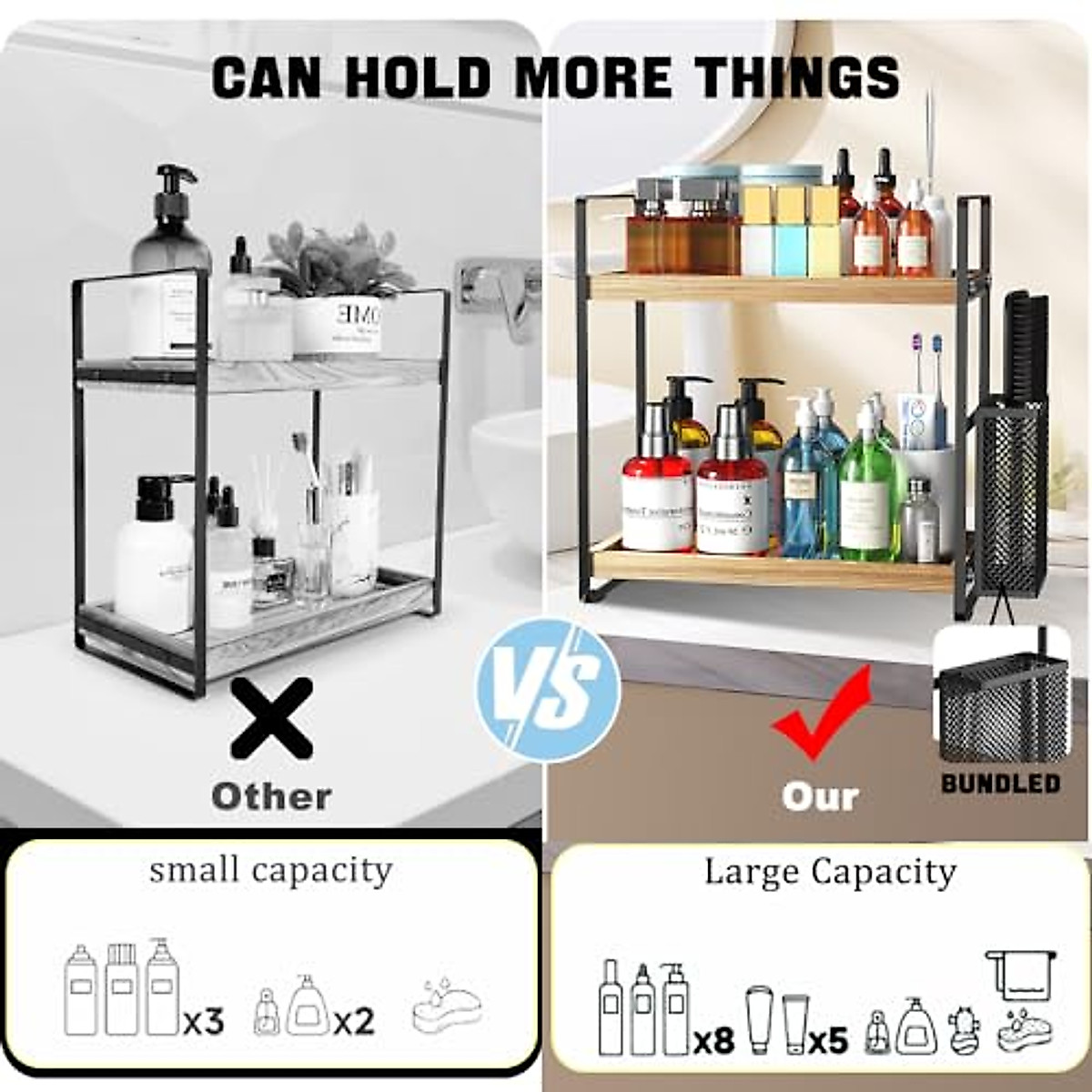 LEMIKKLE Bathroom Countertop Organizer, Bathroom Counter Perfume Tray and Vanity Organizer,Skincare Organizers for Vanity with Basket,Storage Organizers for Bathroom, Kitchen, Dresser
