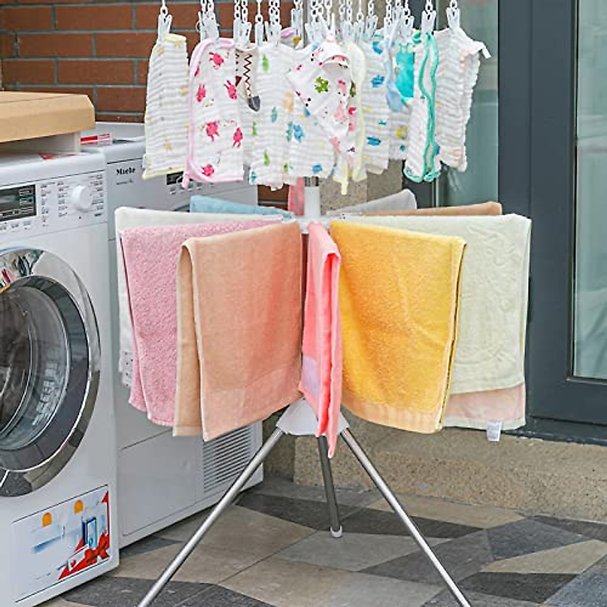 Tripod Clothes Drying Rack 360 Degree Rotating Folding Design Reliable Load Bearing Stainless Steel Laundry Accessories(2), plplaaoo Collapsible Clothes Drying Rack,