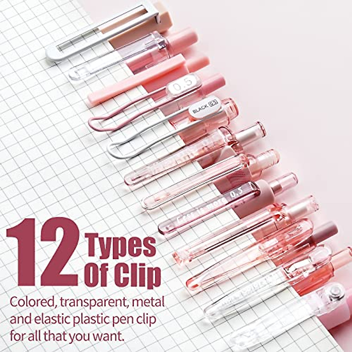 Four Candies 12Pack Pastel Gel Ink Pen Set, 11 Pack Black Ink Pens with 1Pack Highlighter for Writing, Retractable 0.5mm Fine Point Gel Pens, Cute Note Taking Pens for School Office (Pink)