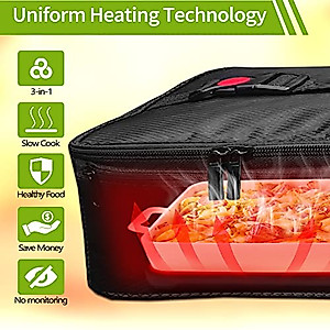 Portable Oven, 12V 24V 110V Car Food Warmer Portable Personal Mini Oven Electric Heated Lunch Box for Meals Reheating & Raw Food Cooking for Road Trip/Camping/Picnic/Family Gathering(Black)