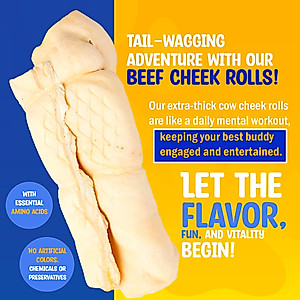 Paw & Pantry 5" All-Natural Beef Cheek Rolls for Dogs (Pack of 8) Beef Cheeks for Dogs - Single-Ingredient, Grain-Free Beef Cheek Rolls for Dogs Large - No Harmful Additives, Great Rawhide Alternative