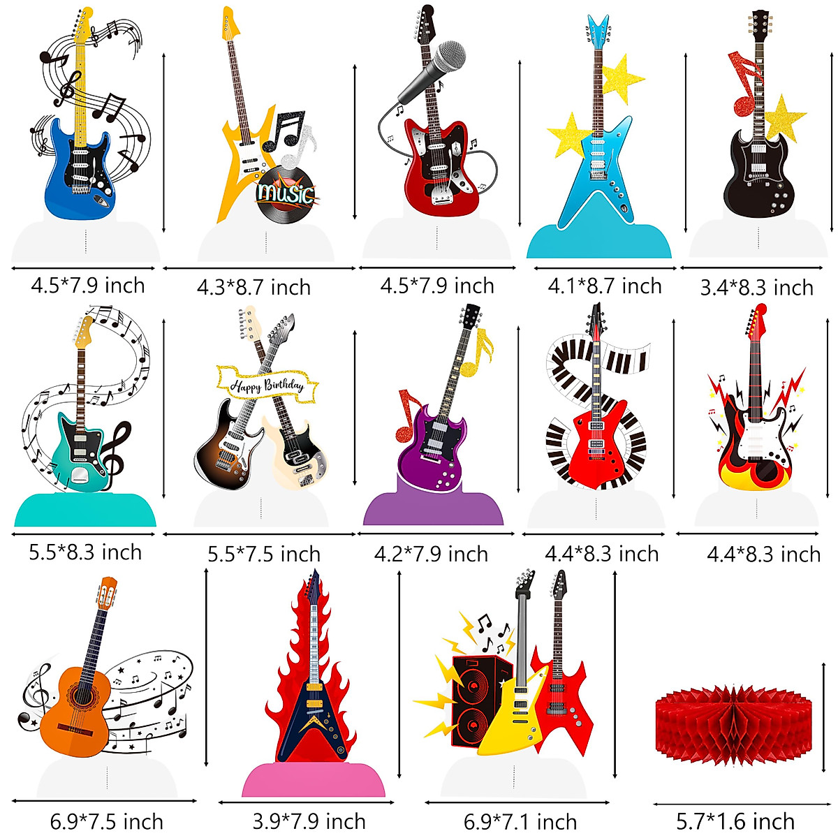 Music Guitar Honeycomb Centerpieces 13Pcs Guitar Birthday Party Table Centerpieces Rock Guitar Table Decorations Music Birthday Party Decoration for Music Instrument Baby Shower Supplies