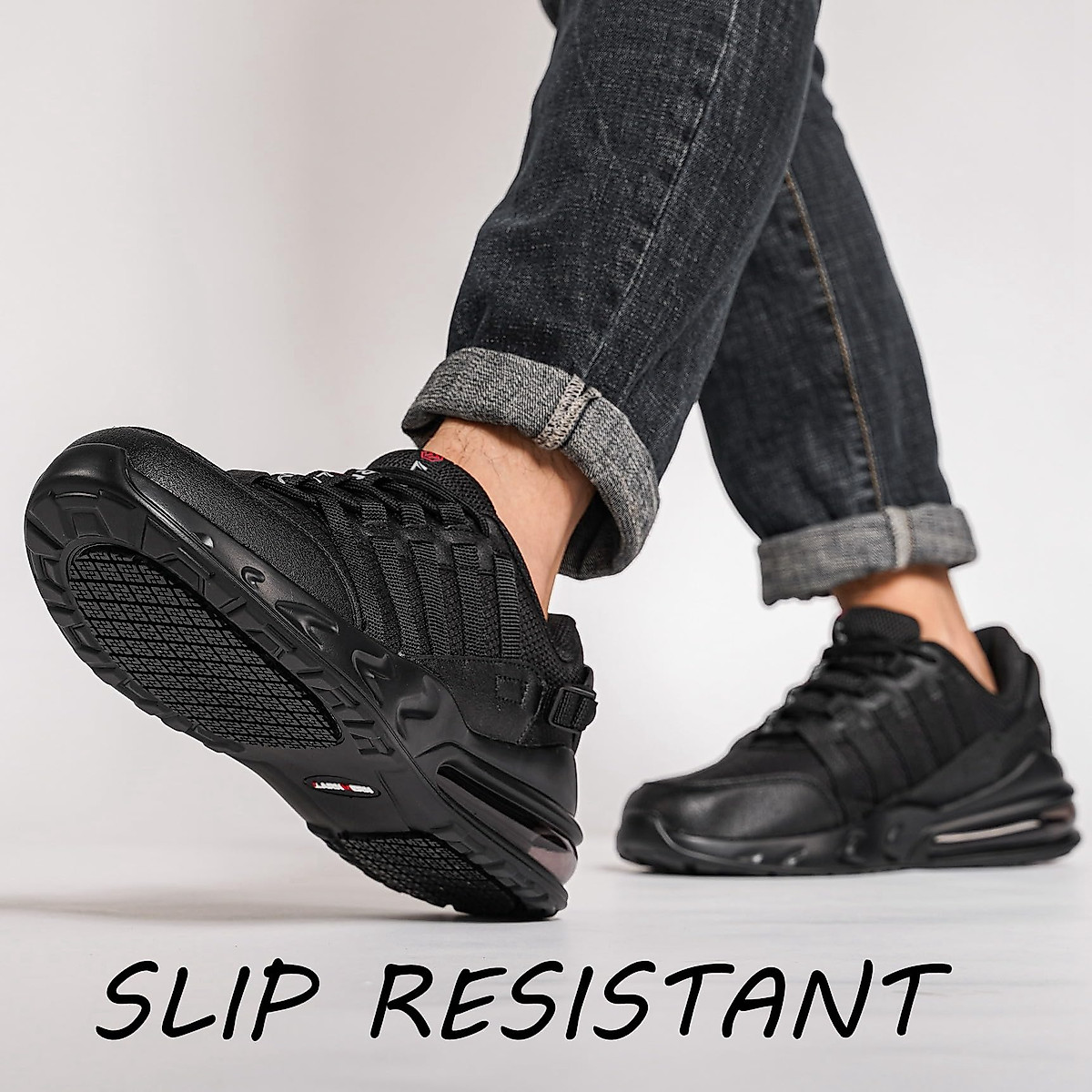 LARNMERN Non Slip Work Shoes for Men Fashion Walking Sneakers Kitchen Chef Slip Resistant Shoe Waterproof Food Service Casual Working Footwear Air Cushion, Black 10.5