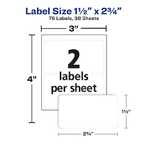 Avery Multi-Use Permanent Labels, 1.5" x 2.75", White, Non-Printable, 76 Blank Labels Total (6117)