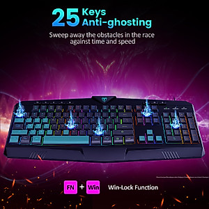 Dacoity TKL Mechanical Gaming Keyboard, RGB LED Rainbow Backlit 60% Keyboard with Blue Switches, 27 LED Lighting Modes, 100% Anti-Ghosting, 87 Keys Wired Tenkeyless Keyboard for Windows PC MAC Games