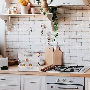 DOITOOL Fridge Egg Holder Wooden Egg Holder Chicken Shape Egg Dispenser Rack Egg Display Stand Egg Holder Carrier with Handle for Home Kitchen Accessory Tray