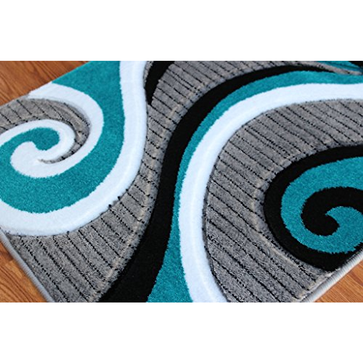 Masada Rugs, Sophia Collection Hand Carved Mat Modern Contemporary Turquoise White Grey Black (2 Feet X 3 Feet 4 Inch) Welcome Mat, Doormat, Bathroom Rug, Kitchen Mat, Small Space Rug