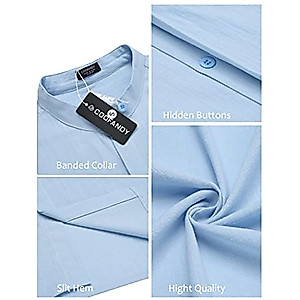 COOFANDY Men Beach Shirts Long Sleeve Linen Button Down Mandarin Collar Vacation Shirts Sky Blue