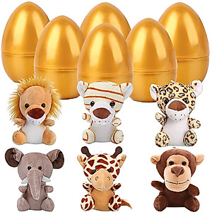 YUJUN 6pc Easter Eggs with Plush Animal Toys, Mini Stuffed Animals for Kids Party Favors, Basket Stuffers & Egg Fillers